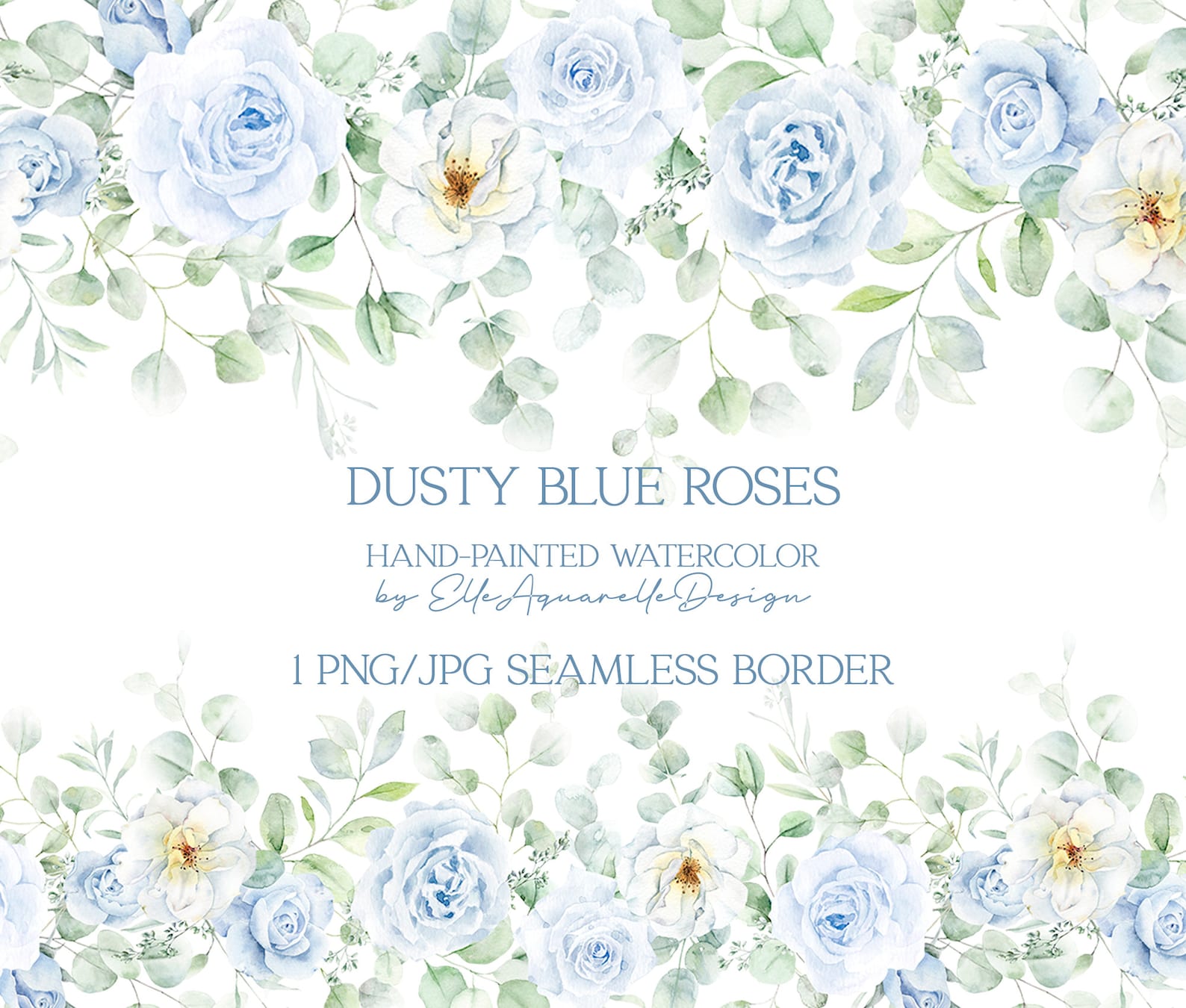 Watercolor Floral Border Dusty Blue Floral Clipart Seamless - Etsy