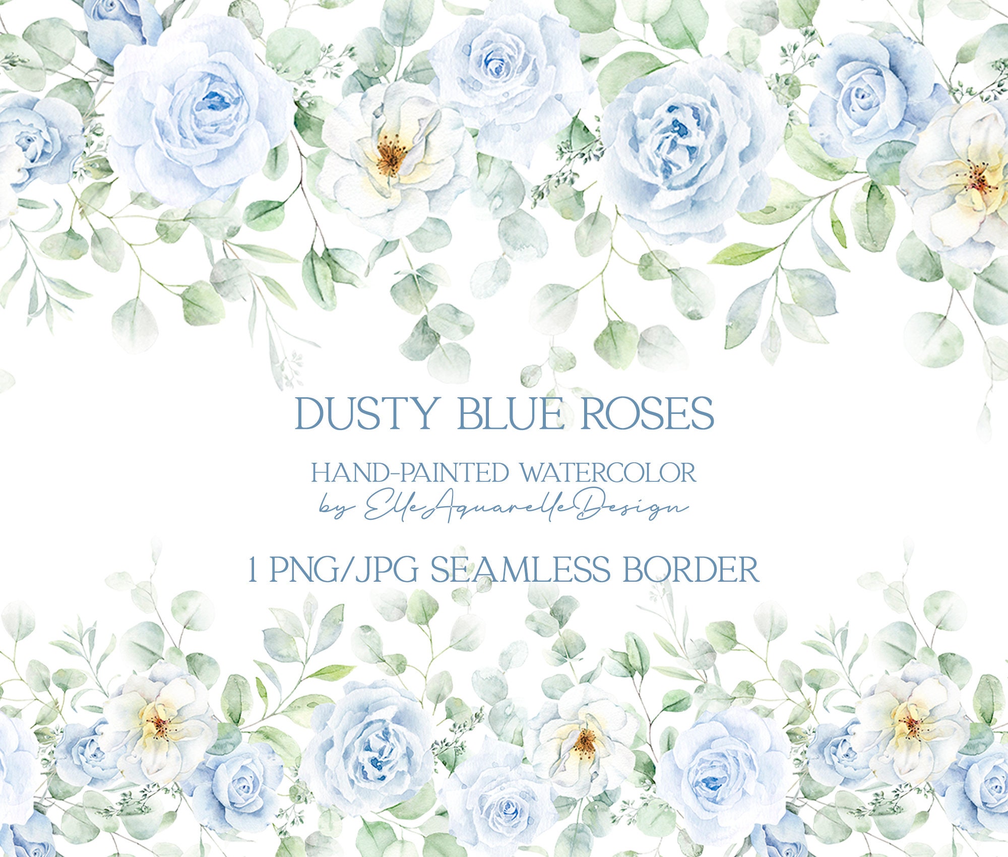 Watercolor Floral Border Dusty Blue Floral Clipart Seamless - Etsy