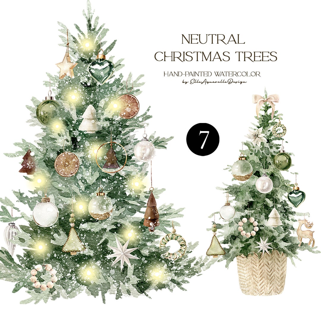Boho Christmas Tree Clipart, Watercolor Neutral Christmas Trees, Rustic ...