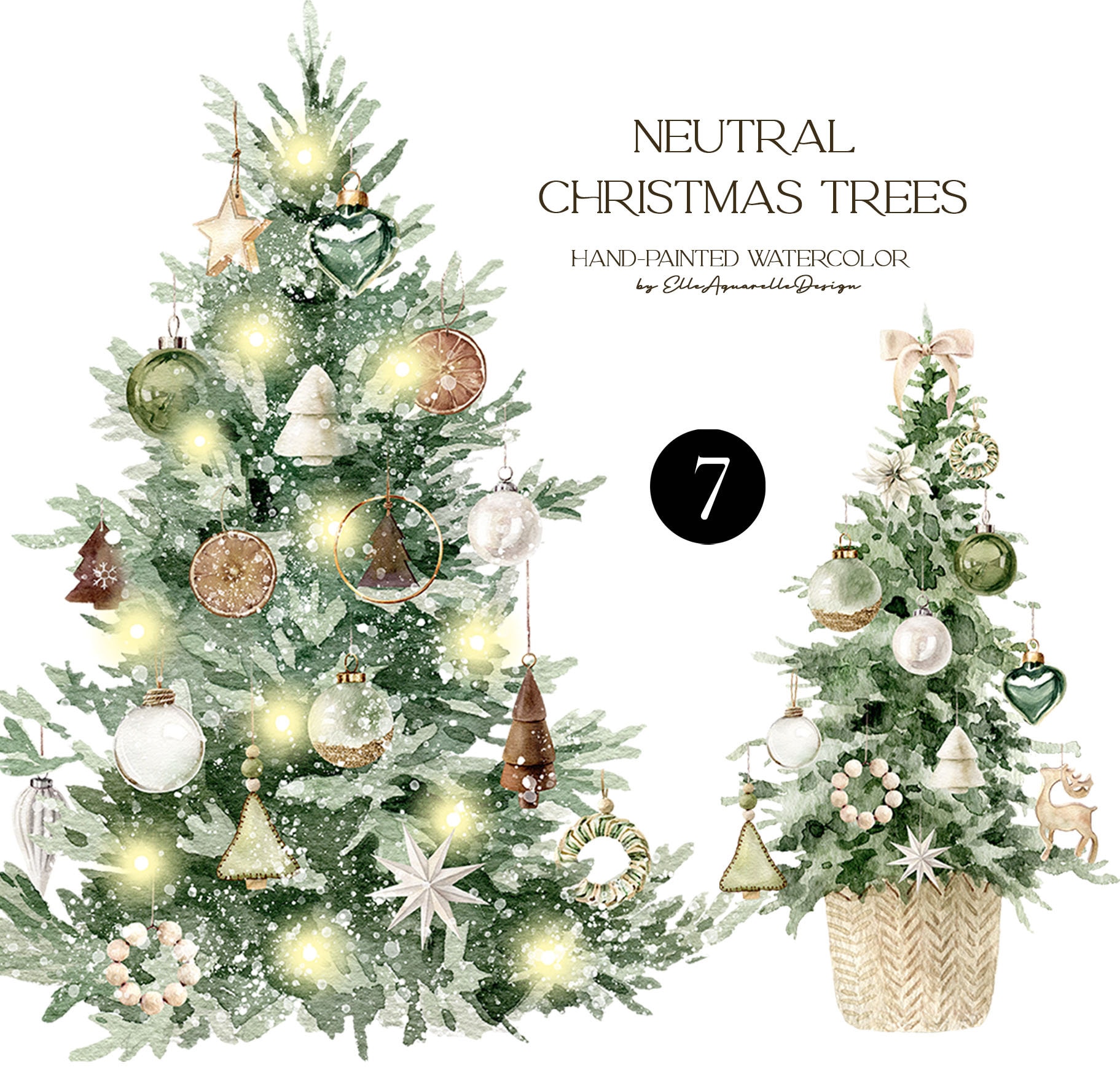 Boho Christmas Tree Clipart, Watercolor Neutral Christmas Trees, Rustic ...