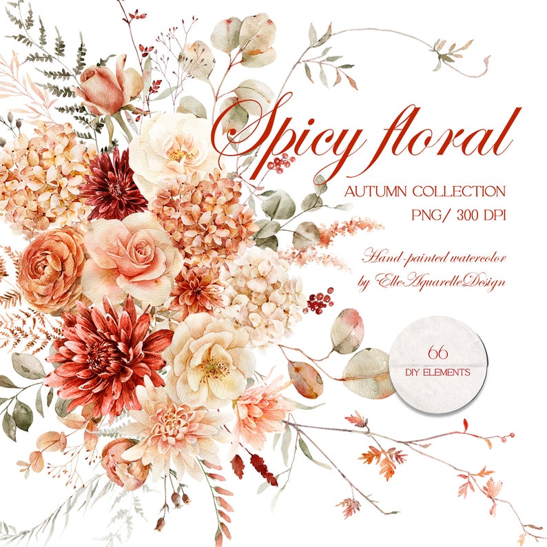 Watercolor Autumn Flowers Clipart, Fall Floral Png, Terracotta Flower ...