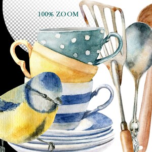 Watercolor Kitchen Clipart, Country Kitchen Clipart, Kitchen Pots Png ...