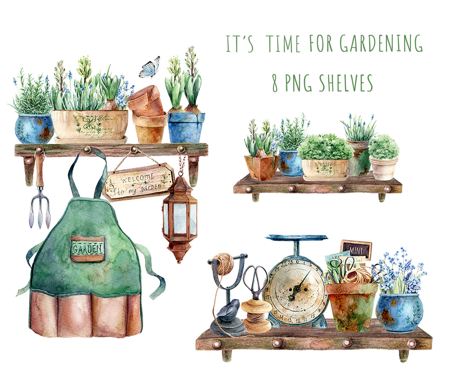 Watercolor Gardening Clipart Rustic Farmhouse Clip Art - Etsy