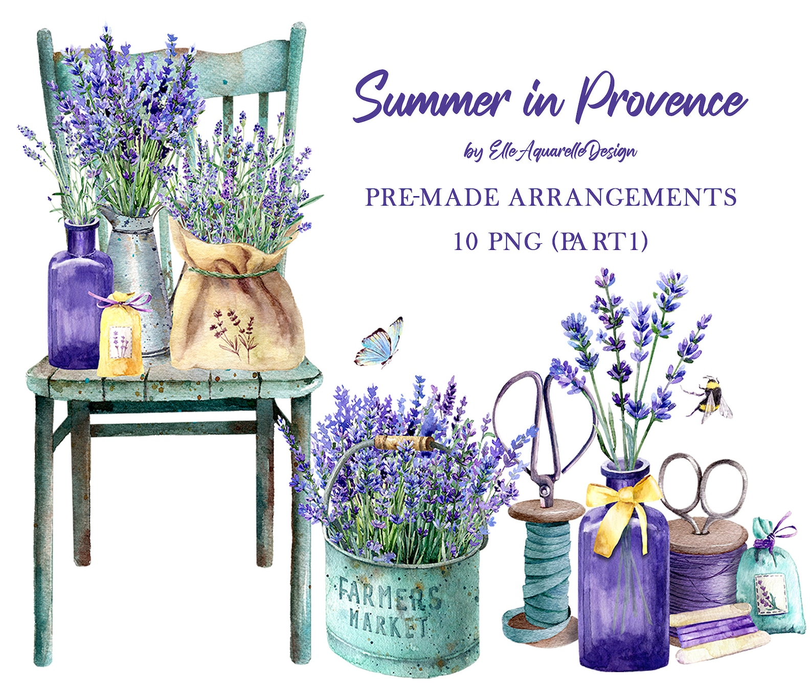 French Farmhouse Watercolor Clipart Provence Clip Art - Etsy