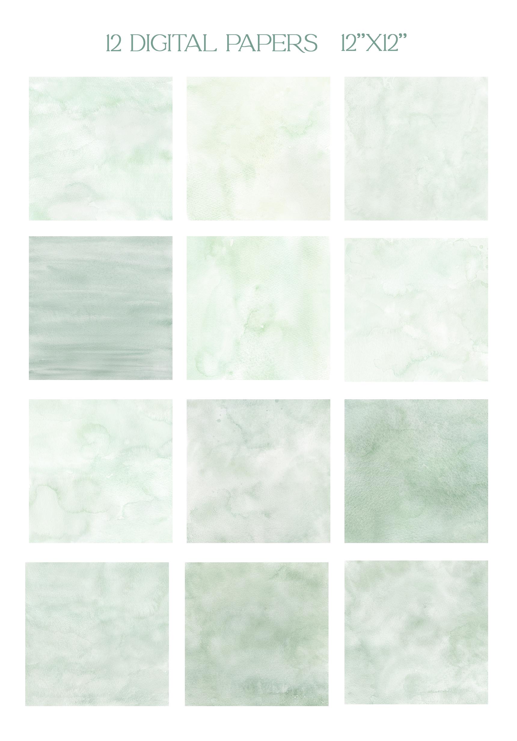 Green Watercolor Digital Paper, Watercolour Green Background, Printable ...
