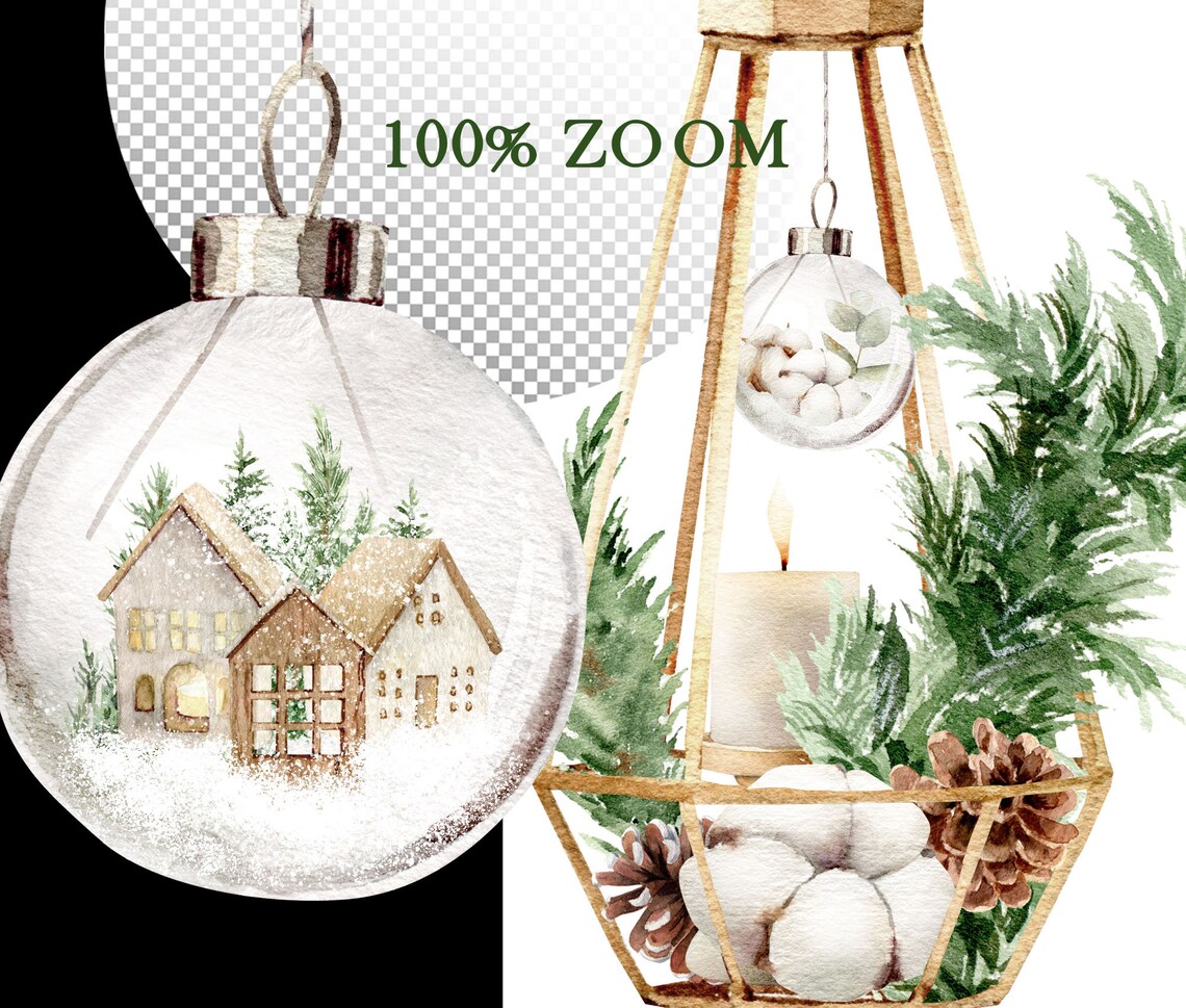 Boho Christmas Clipart, Watercolor Neutral Christmas Ornaments Clipart ...