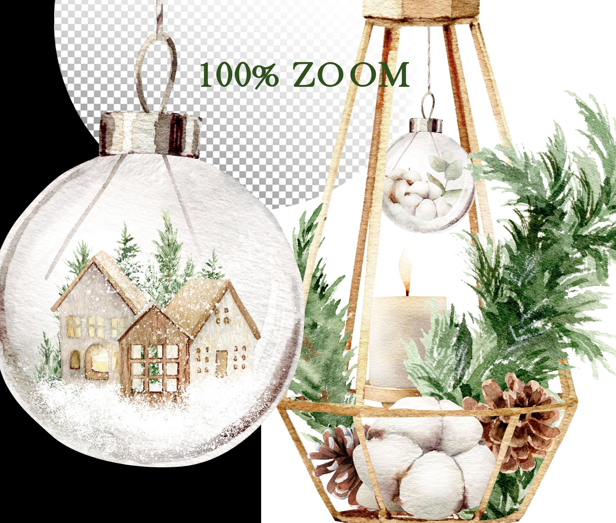 Boho Christmas Clipart, Watercolor Neutral Christmas Ornaments Clipart ...