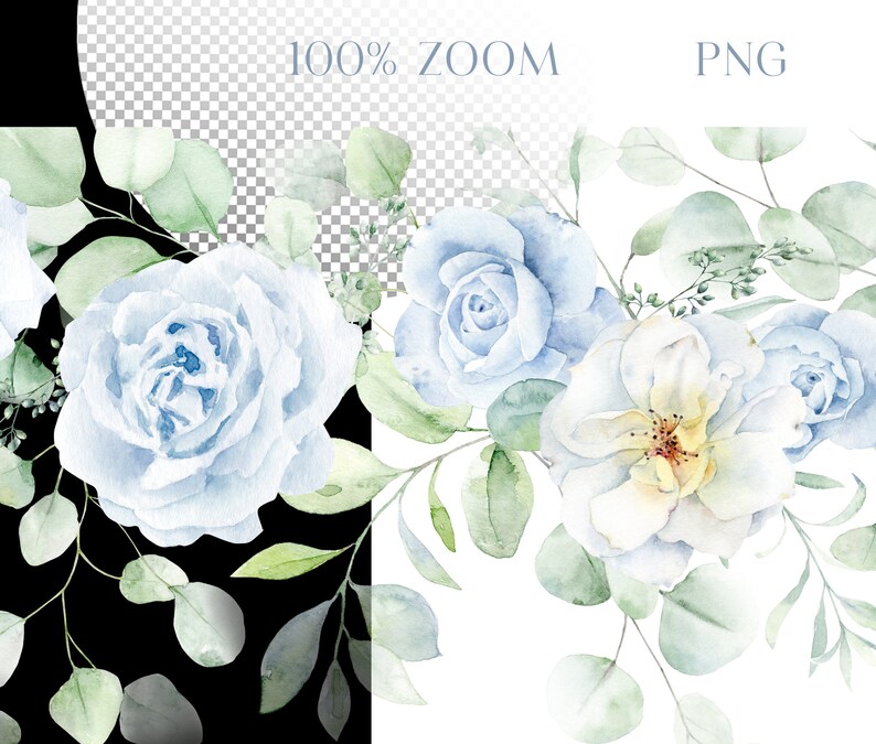 Watercolor Floral Border Dusty Blue Floral Clipart Seamless - Etsy