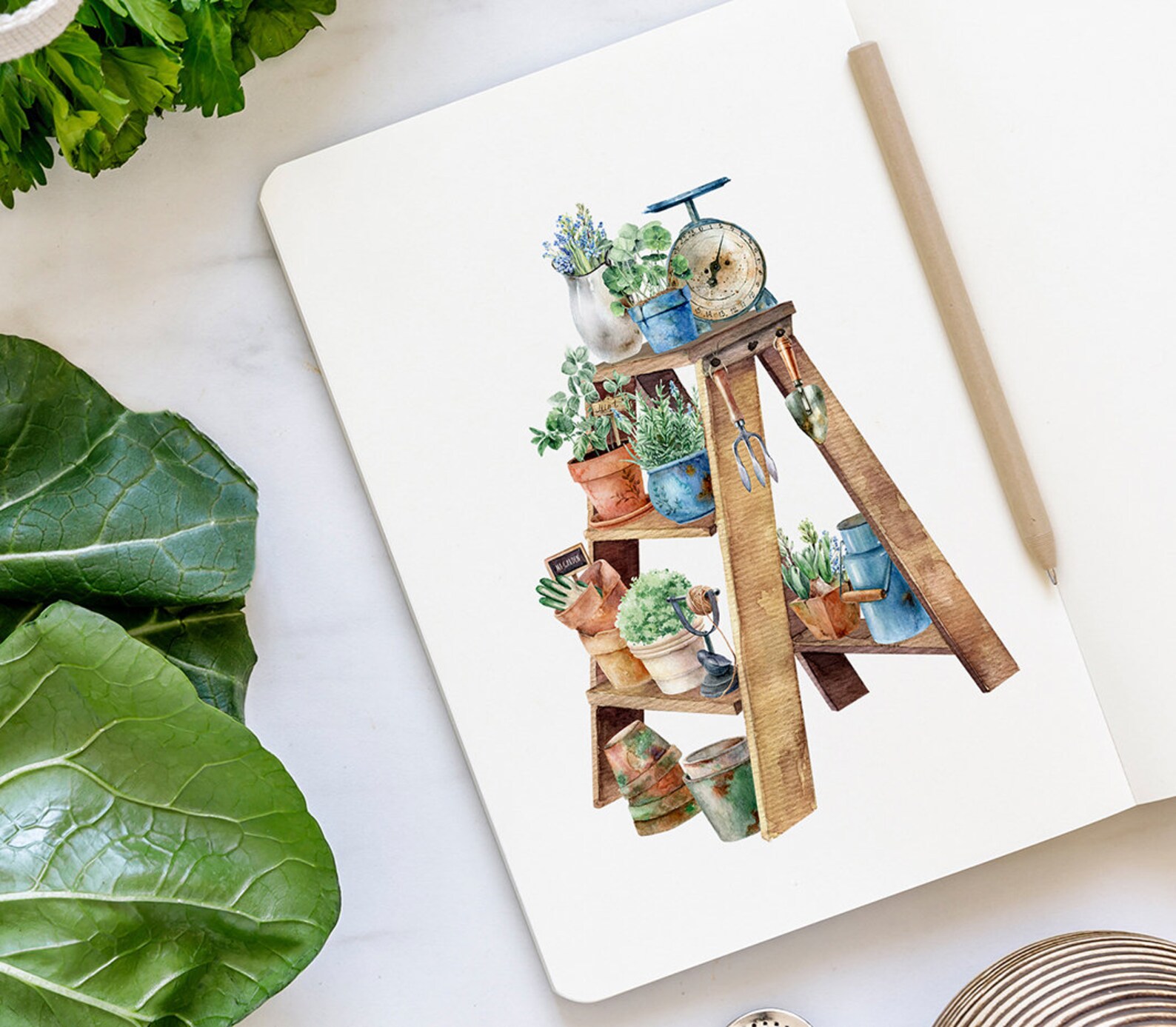 Watercolor Gardening Clipart Rustic Farmhouse Clip Art - Etsy