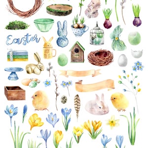 Watercolor Easter Clipart, Spring Clip Art, Easter Clipart, Bunny ...