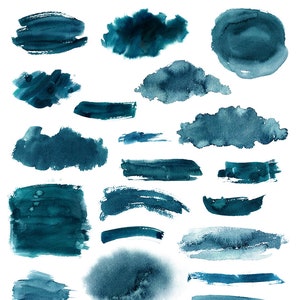 Turquoise Watercolor Splashes Clipart, Teal Blue Brush Strokes, Teal ...