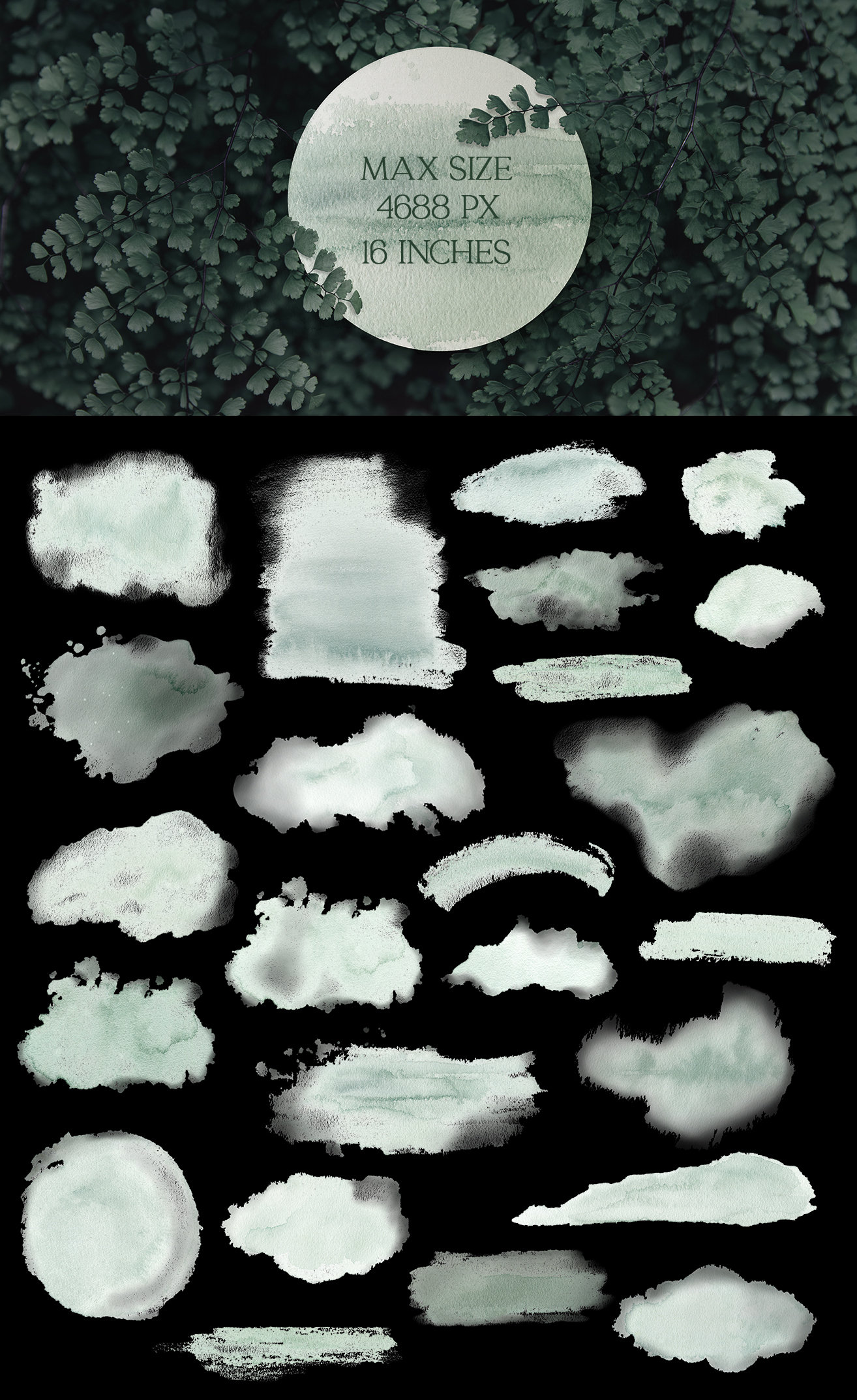 Sage Green Watercolor Splashes Clipart, Green Brush Strokes, Light ...