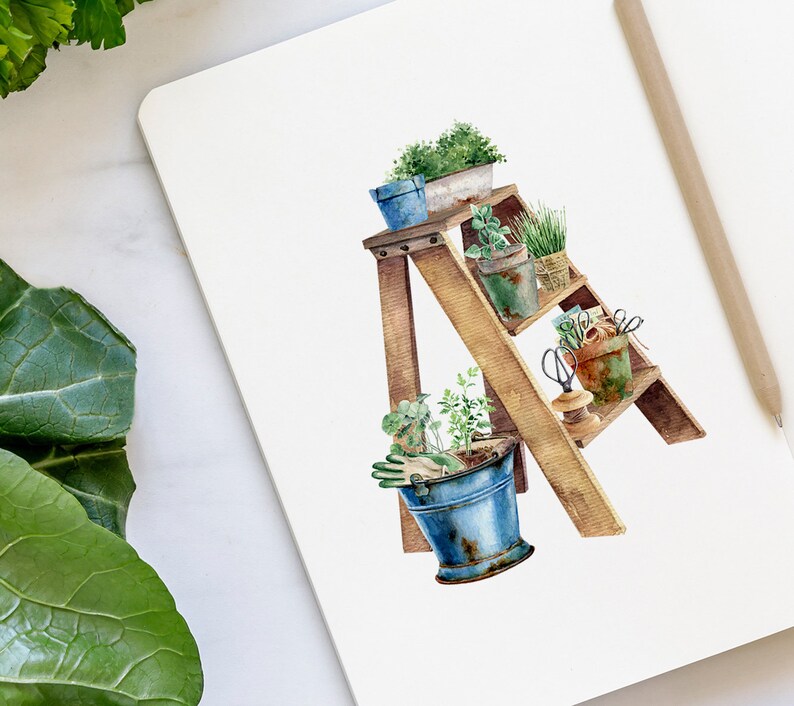 Watercolor Gardening Clipart Rustic Farmhouse Clip Art - Etsy