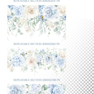 Watercolor Floral Border, Dusty Blue Floral Clipart, Watercolor Flowers ...