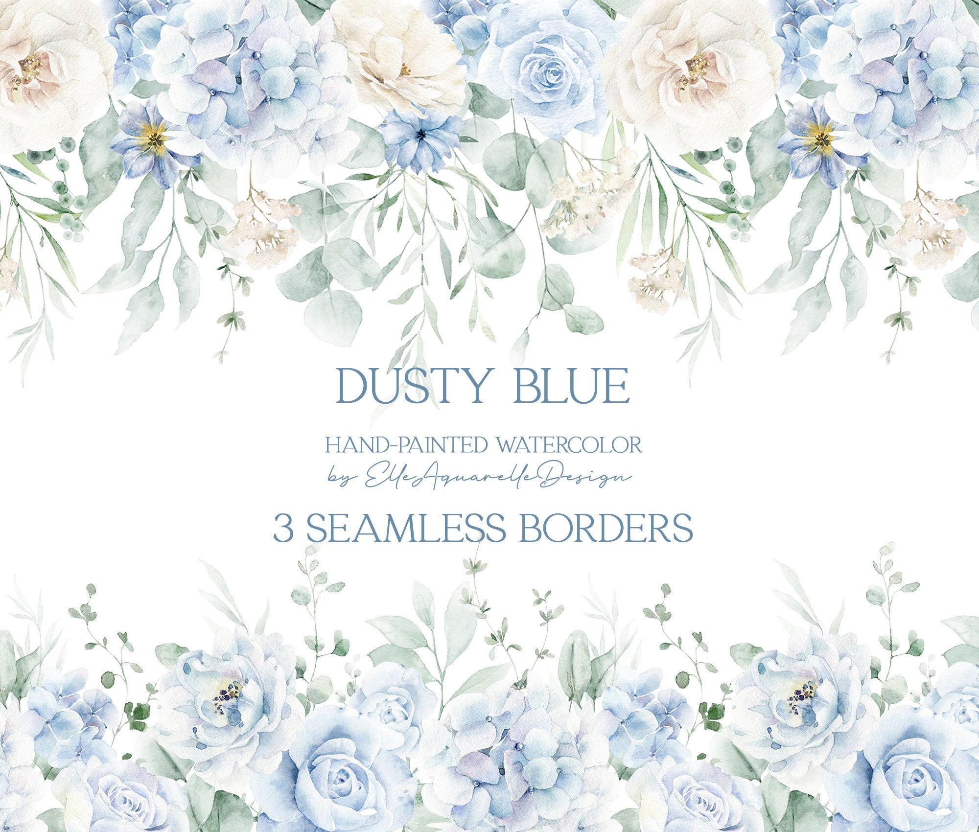 Watercolor Floral Border Dusty Blue Floral Clipart - Etsy
