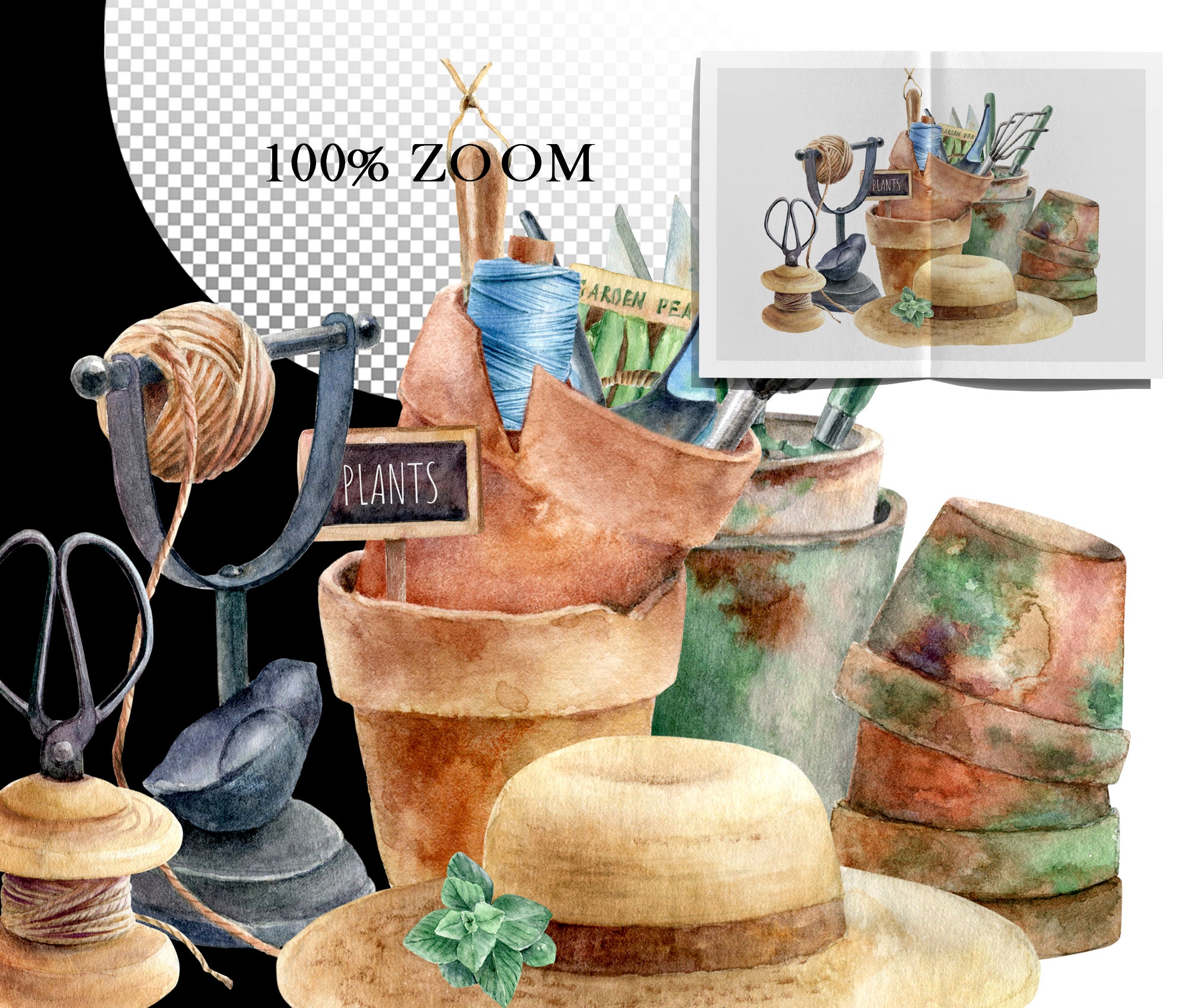 Watercolor Gardening Clipart Rustic Farmhouse Clip Art - Etsy