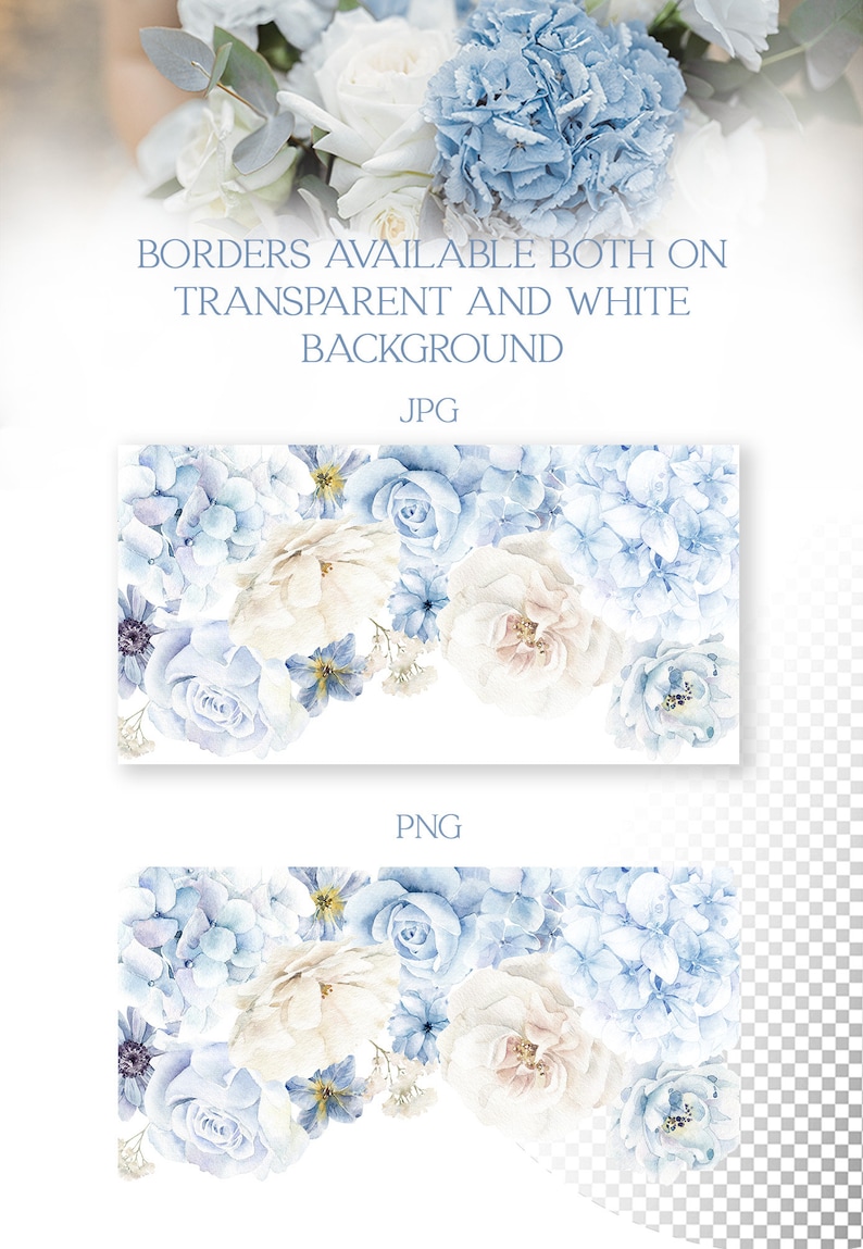 Dusty Blue Flowers Watercolor Clipart Dusty Blue Floral - Etsy