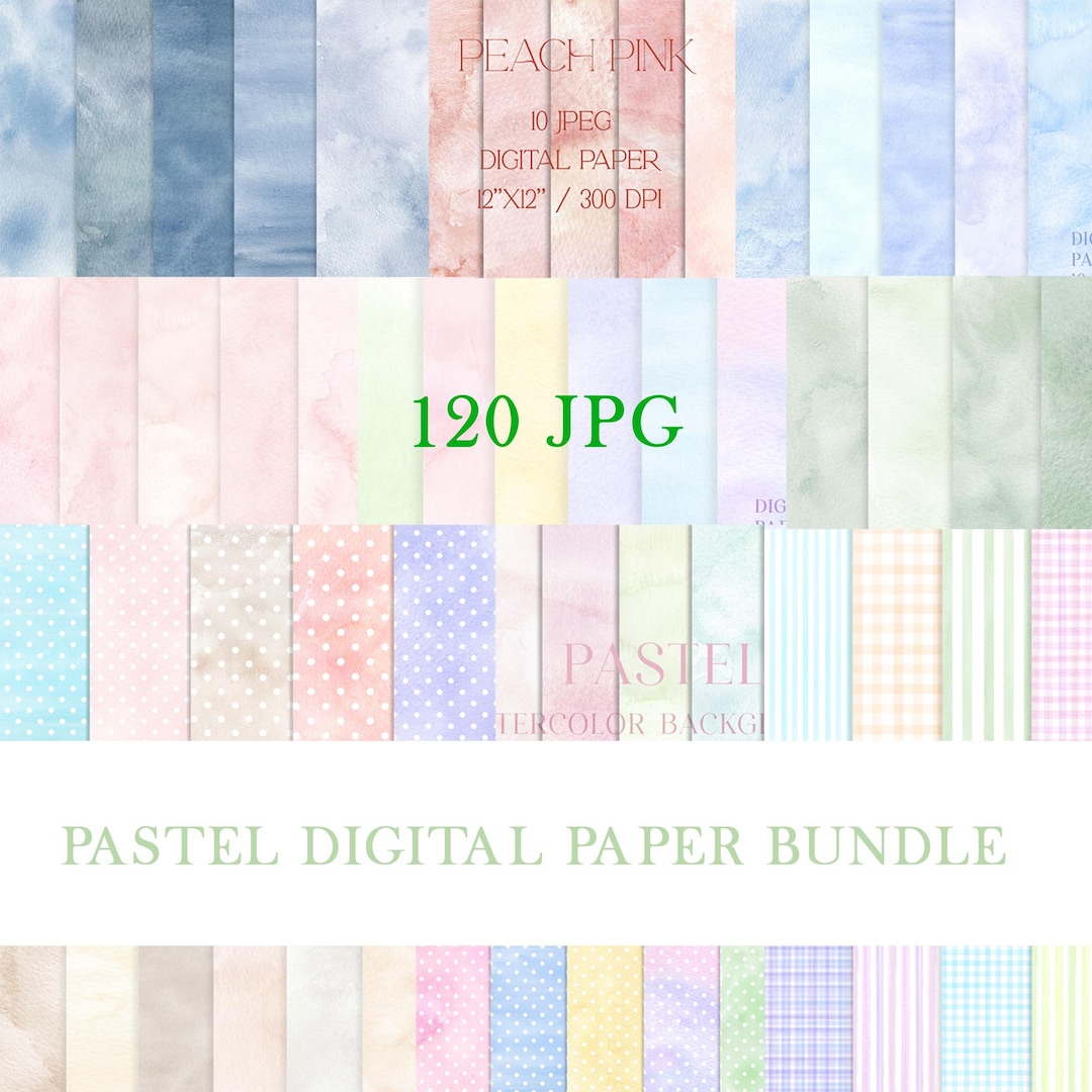 Pastel Digital Paper Bundle, Hand-painted Watercolor Textures, Beige ...