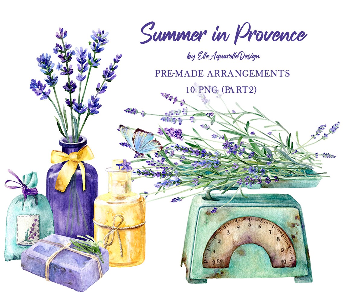 Lavender Watercolor Clipart Provence Clip Art French - Etsy