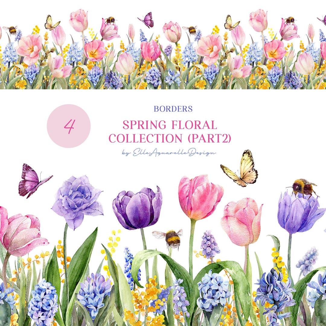 Watercolor Tulips Clipart, Spring Flower Clip Art, Watercolor Floral ...