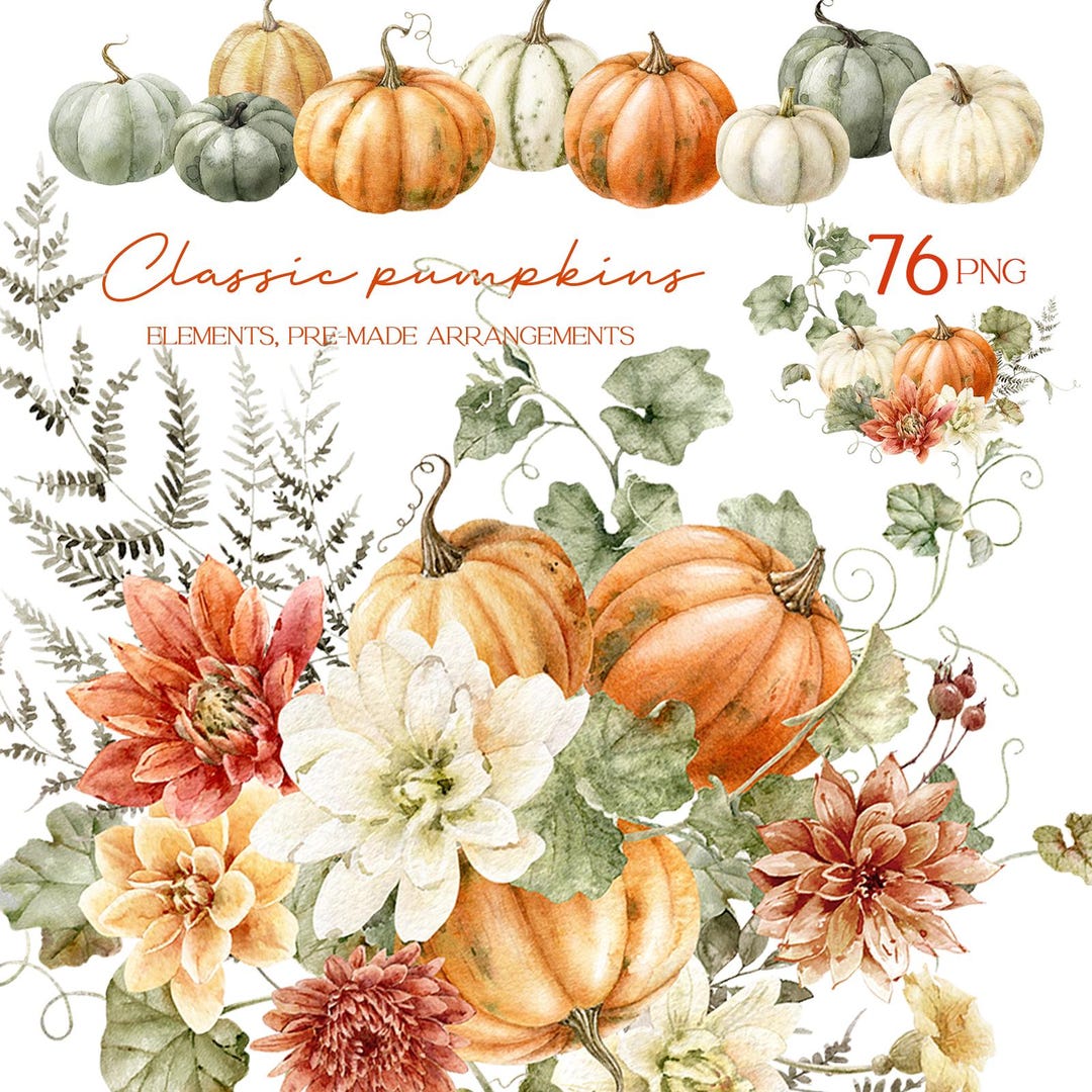 Watercolor Pumpkin Clipart, Orange Pumpkins Png, Fall Flowers Png ...