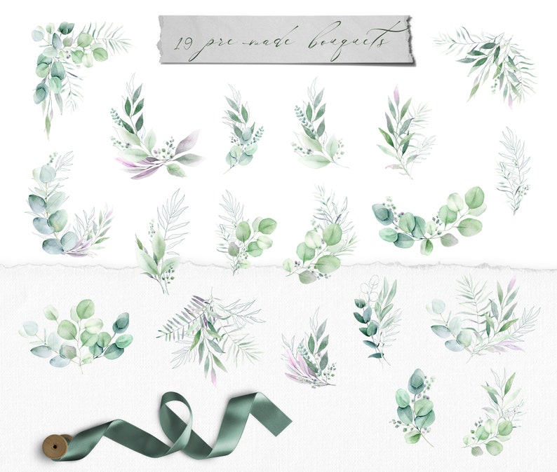 Greenery Watercolor Clipart, Eucalyptus Png, Foliage Clipart, Green ...