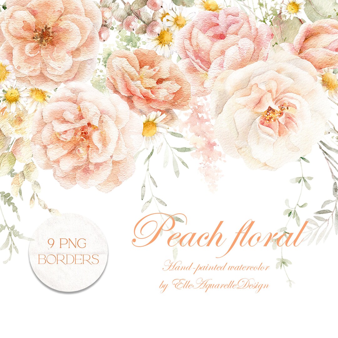 Watercolor Flowers Clipart, Blush Flowers Border, Floral Border, Peach ...