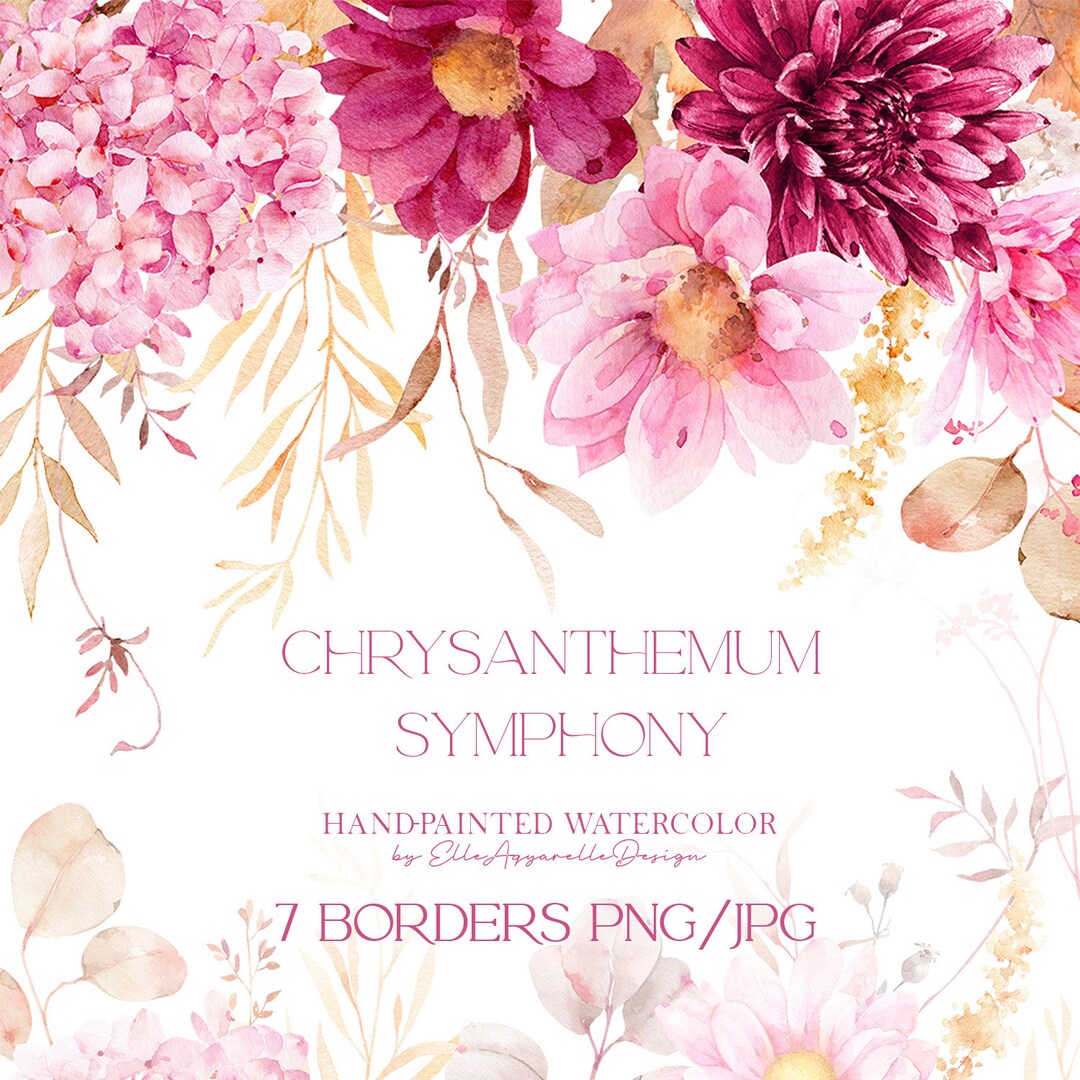 Watercolor Floral Border, Pink Floral Clipart, Fucsia Watercolor ...