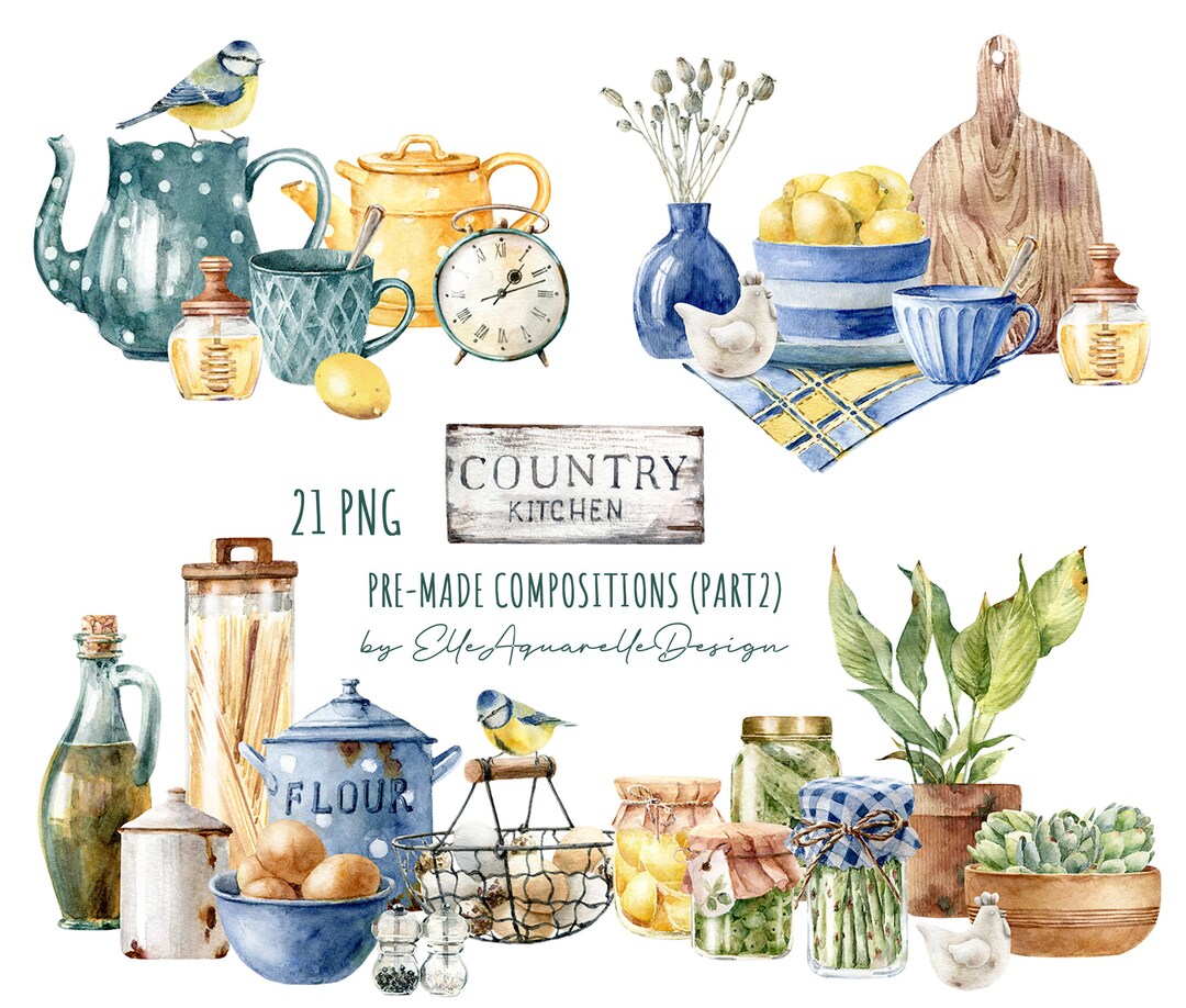 Watercolor Kitchen Clipart, Kitchenware Clipart, Kitchen Utensils Clip ...