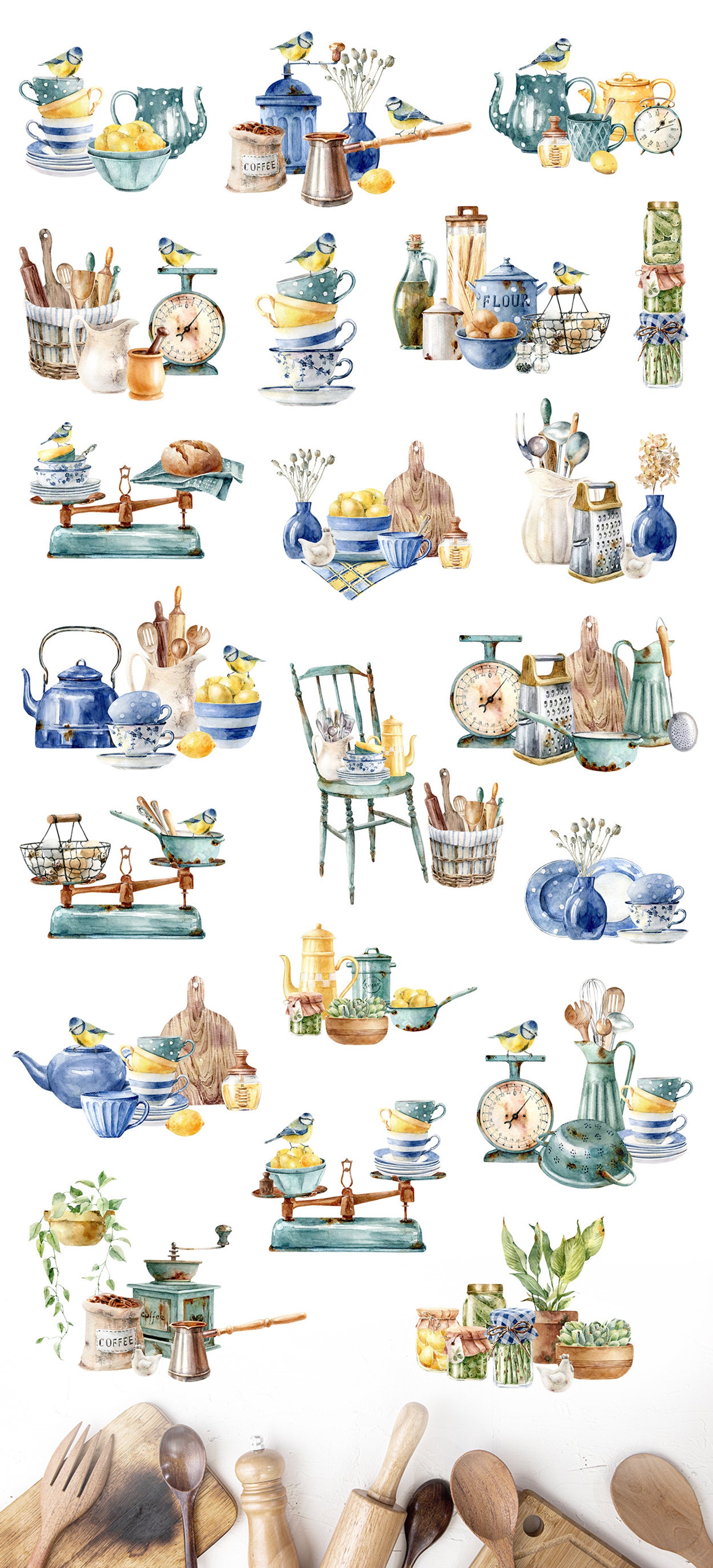 Watercolor Kitchen Clipart Kitchenware Clipart Kitchen - Etsy