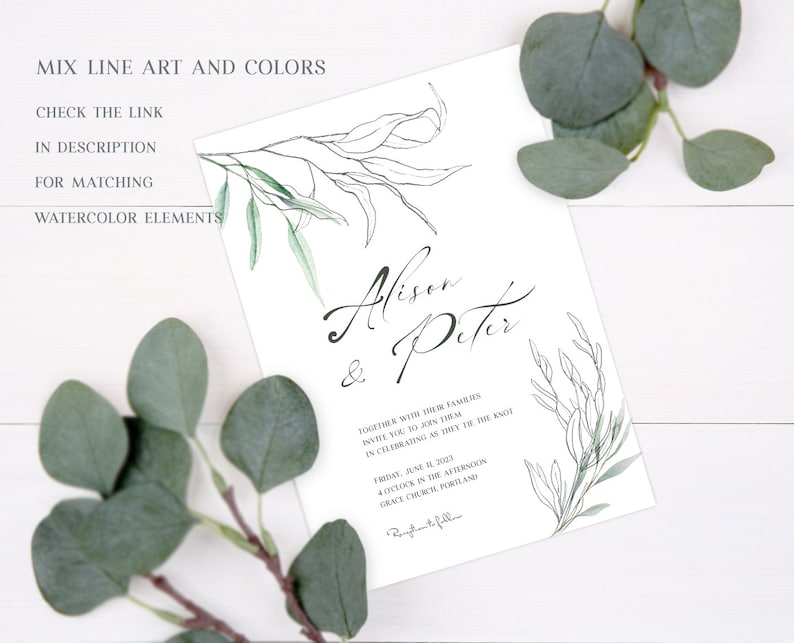 Winter Greenery Line Art Clipart Png Commercial Pencil - Etsy