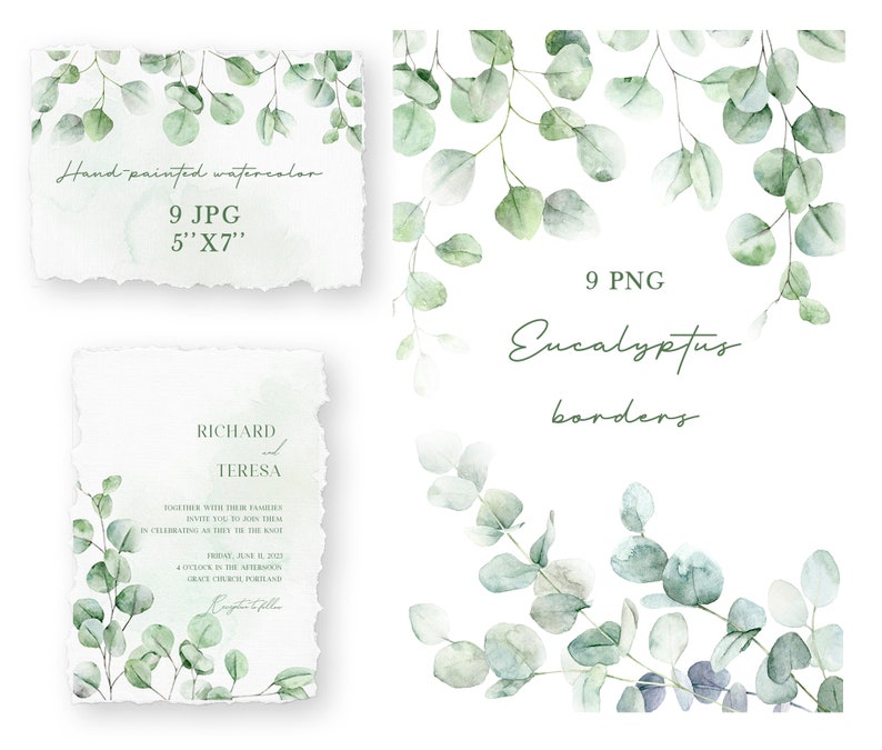 Watercolor Eucalyptus Border Greenery Frame Clipart - Etsy