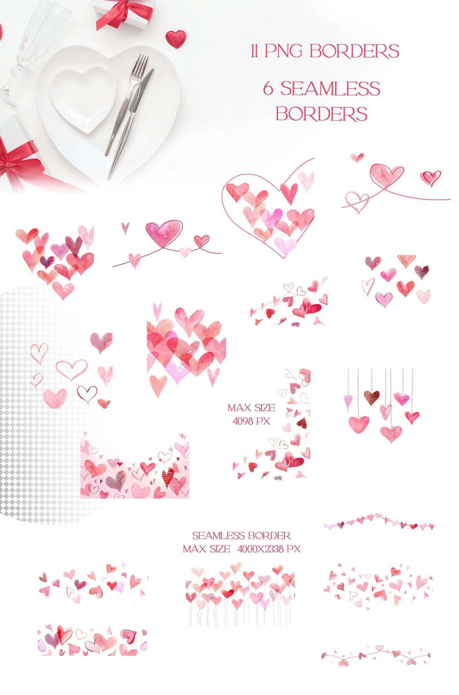 Red Hearts Clipart, Watercolor Valentine Png, Valentine's Day Clipart ...