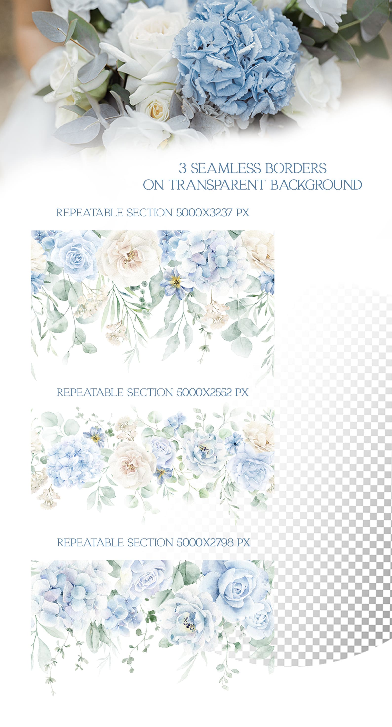 Watercolor Floral Border Dusty Blue Floral Clipart - Etsy