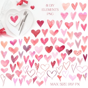 Red Hearts Clipart, Watercolor Valentine Png, Valentine's Day Clipart ...