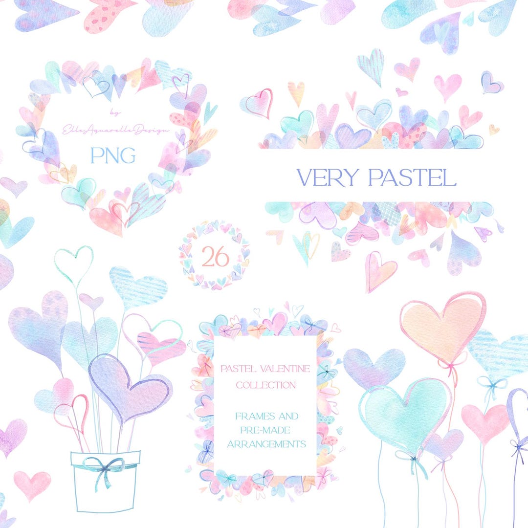 Watercolor Valentine Clipart, Pastel Heart PNG, Hand Painted Love Clip ...