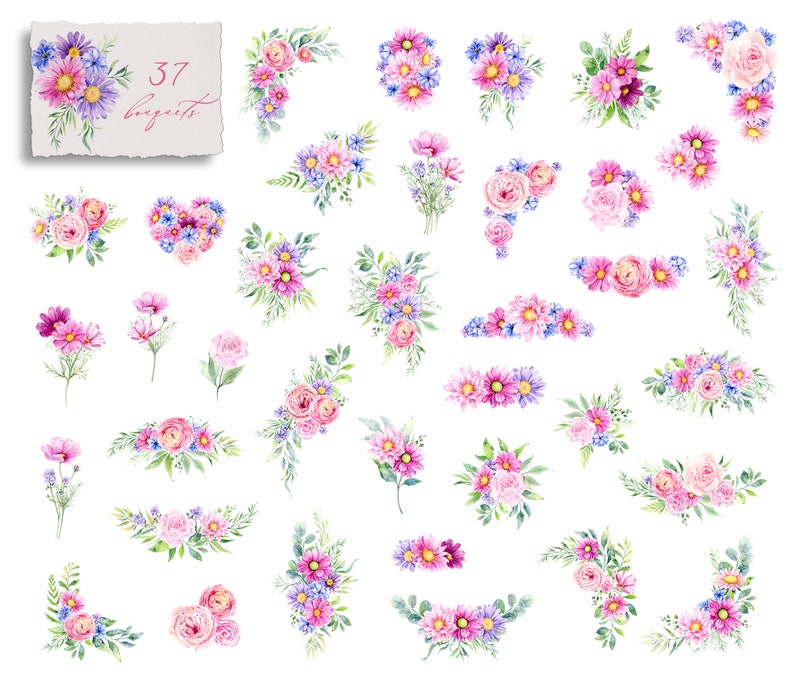 Watercolor Flowers Clipart Bundle Floral Clipart Roses - Etsy