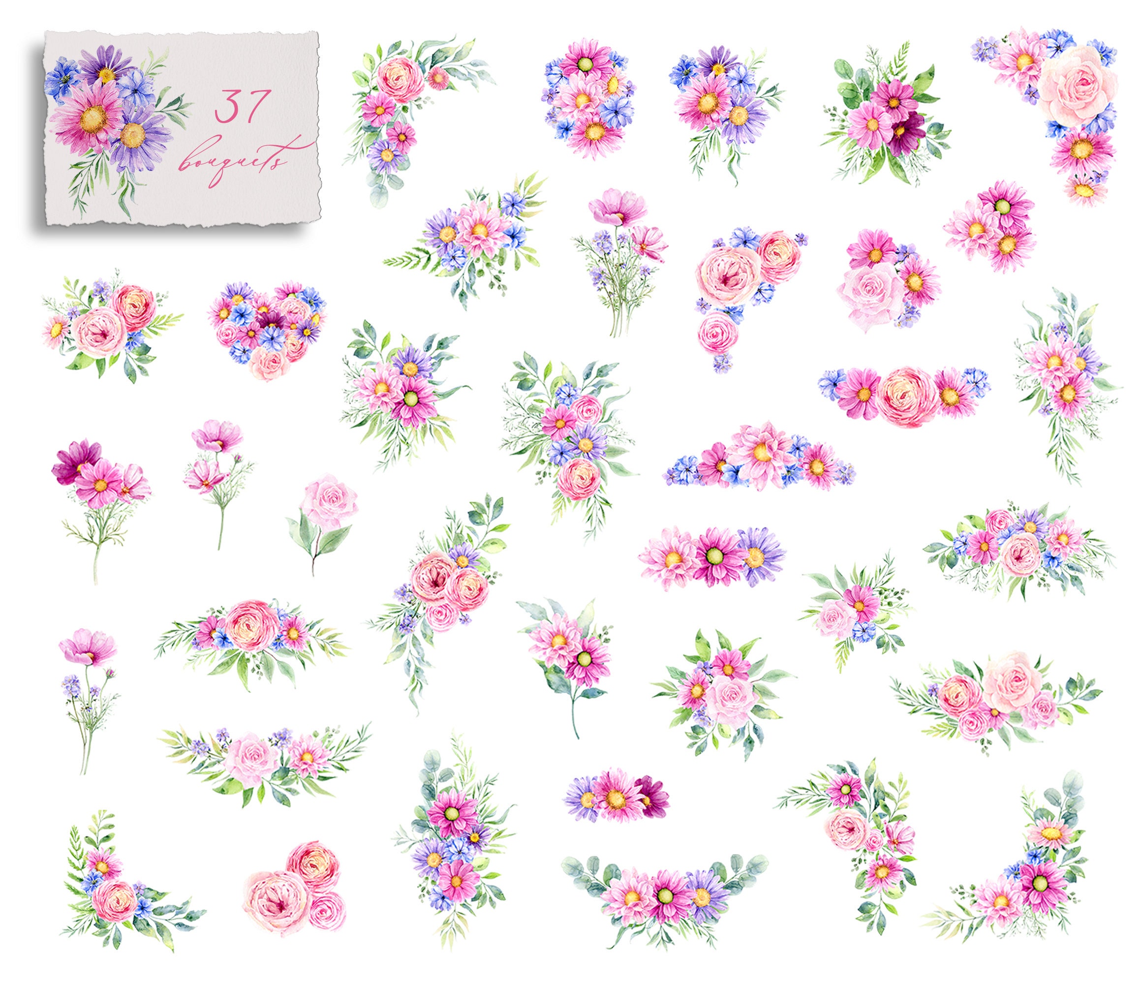 Watercolor Flowers Clipart Bundle Floral Clipart Roses - Etsy