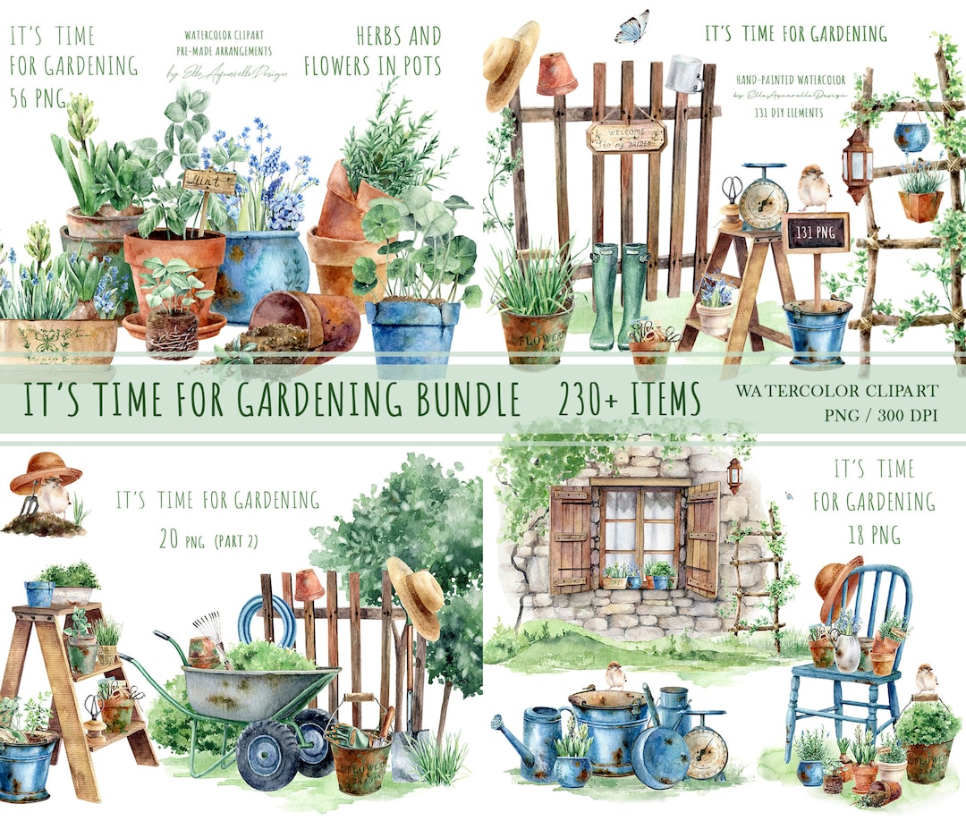 Watercolor Gardening Clipart Bundle, Spring Clipart, Garden Clipart ...