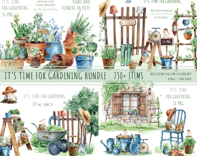 Watercolor Gardening Clipart Png Bundle, Spring Garden Clipart, Garden ...