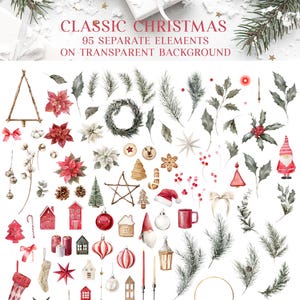 Traditional Christmas Clipart, Red Christmas Watercolor Ornaments ...