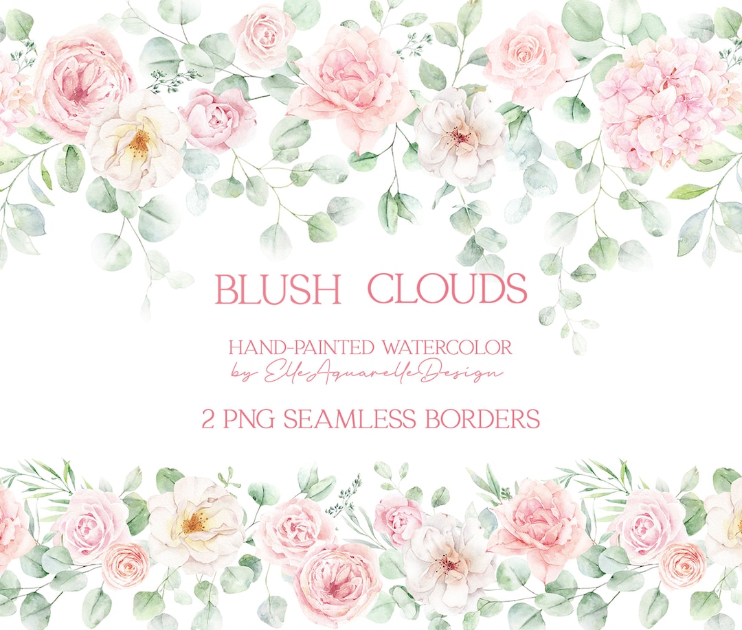 Watercolor Floral Border, Blush Pink Roses Clipart, Seamless Border ...