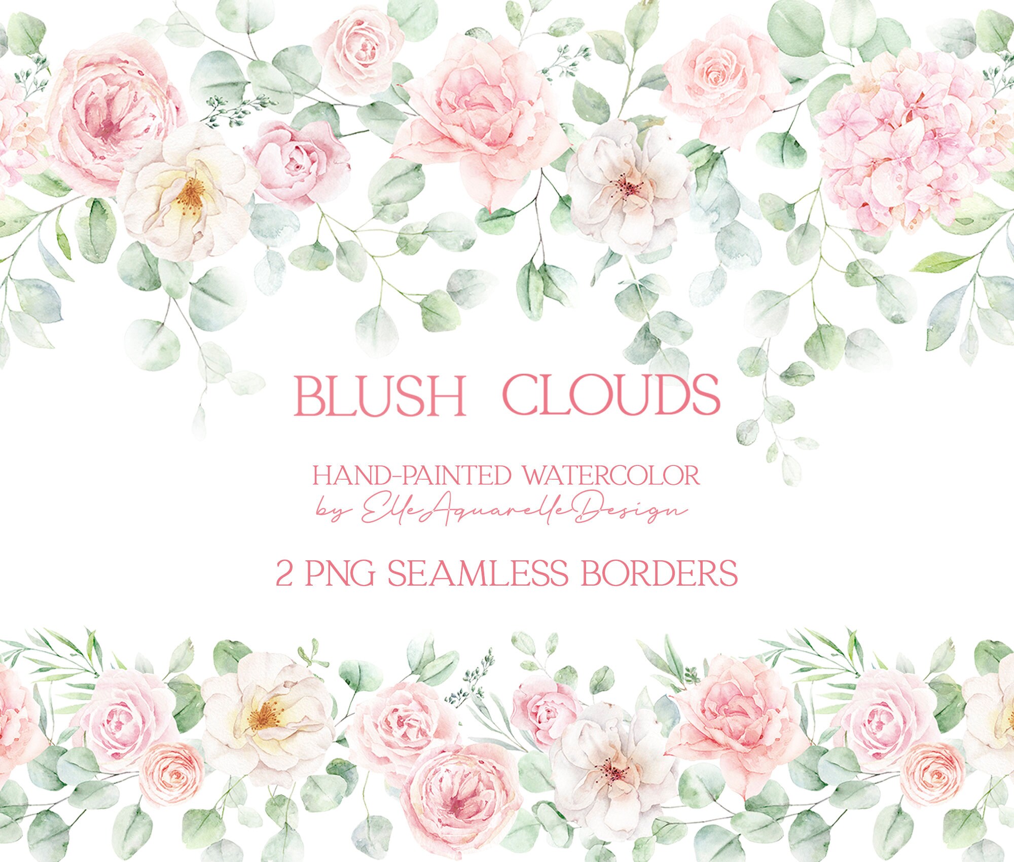 Watercolor Floral Border Blush Pink Roses Clipart Seamless - Etsy