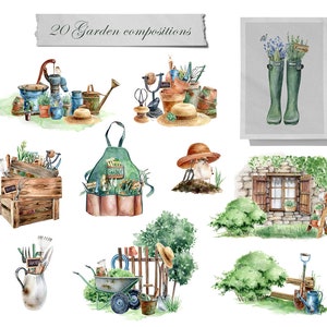 Watercolor Gardening Clipart, Rustic Farmhouse Clip Art, Spring Garden ...