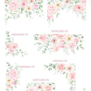Watercolor Floral Border Blush Pink Roses Clipart (Instant Download) - Etsy