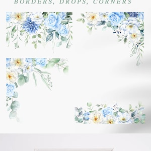 Blue Roses Floral Border, Blue Flowers Border, Watercolor Flowers ...