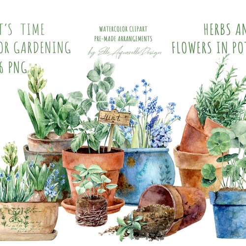 Watercolor Gardening Clipart Rustic Farmhouse Clip Art - Etsy
