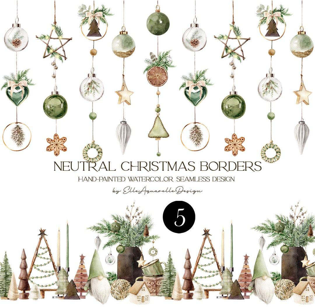 Watercolor Christmas Border Clipart, Neutral Christmas Clipart, Boho ...