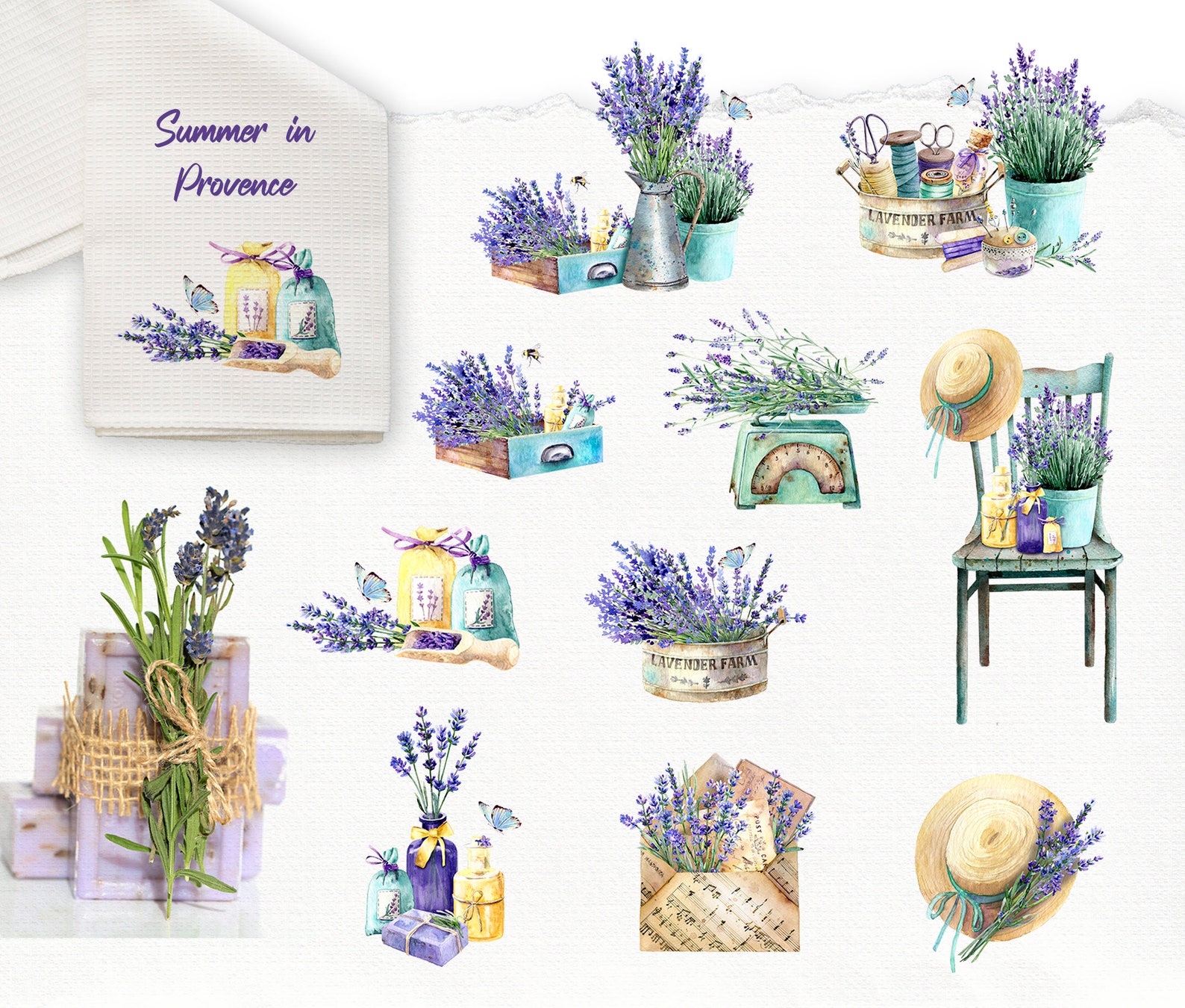 Lavender Garden Watercolor Clipart Provence Clip Art French - Etsy