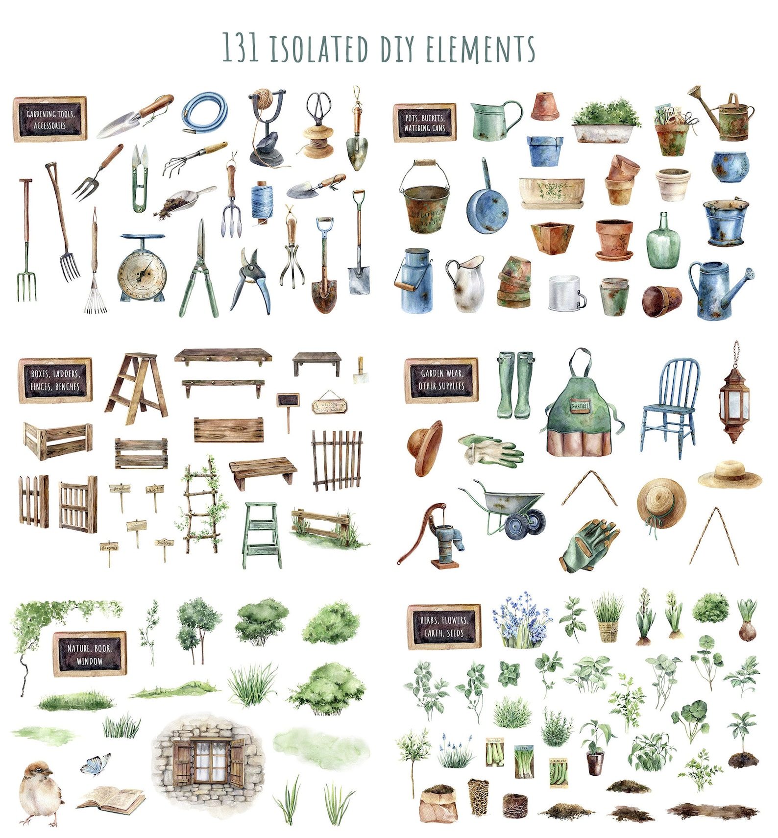 Watercolor Gardening Clipart Bundle, Spring Clipart, Garden Clipart ...